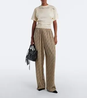 Balenciaga Logo Silk Pajama Pants - Beige