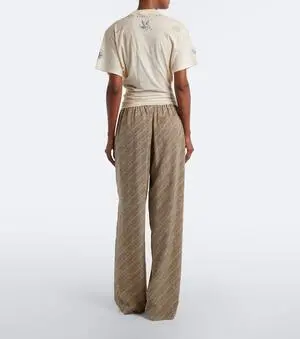 Balenciaga Logo Silk Pajama Pants - Beige