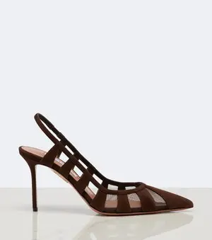 AQUAZZURA Screen 85 Suede And Mesh Slingback Pumps