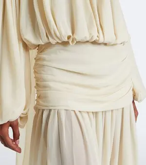 DE LA VALI Agapito Chiffon Maxi Skirt In Cream - White