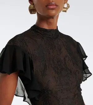 DE LA VALI Omero Ruched Lace Maxi Dress - Black