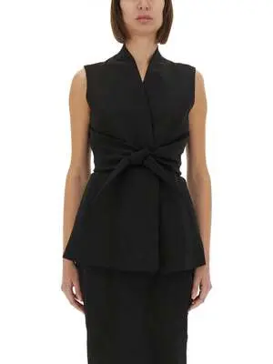 Rick Owens Sleeveless Jacket With Front Tie Detail - Black