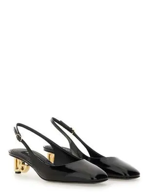 Dolce & Gabbana Patent Leather Slingback With Dg Heel Detail - Black
