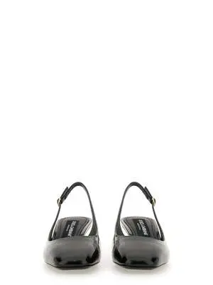 Dolce & Gabbana Patent Leather Slingback With Dg Heel Detail - Black