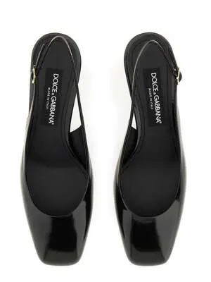 Dolce & Gabbana Patent Leather Slingback With Dg Heel Detail - Black