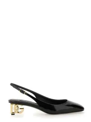 Dolce & Gabbana Patent Leather Slingback With Dg Heel Detail - Black