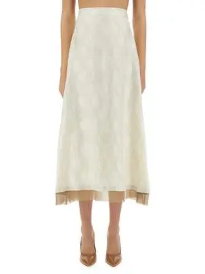 Fendi Ff Silk Skirt - Cream