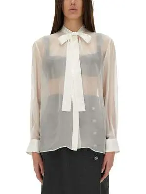 Dolce & Gabbana Silk Chiffon Bow Shirt - White