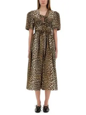 GANNI Leopard Print Midi Dress - Multicolor