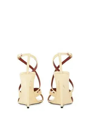 Saint Laurent Leather Wedge Sandals - Cream