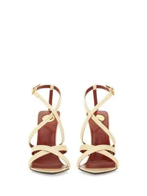 Saint Laurent Leather Wedge Sandals - Cream