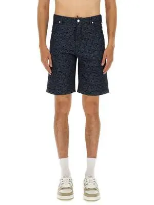 Fendi Ff Jacquard Denim Shorts - Blue