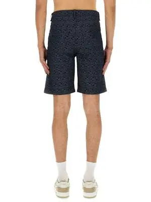 Fendi Ff Jacquard Denim Shorts - Blue