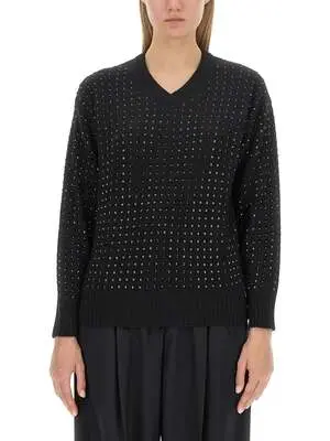 Sportmax Wool Jersey V-neck Sweater - Black