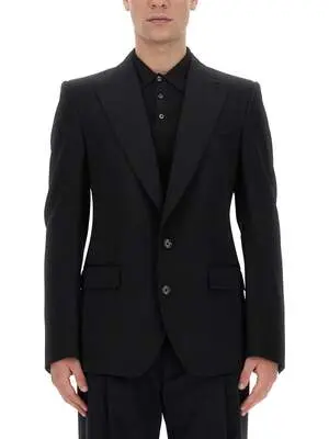 Dolce & Gabbana Single-breasted Jacket In Virgin Wool - Black