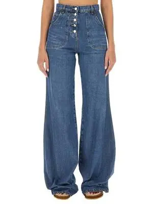Etro Jeans With Foliage Pockets - Blue