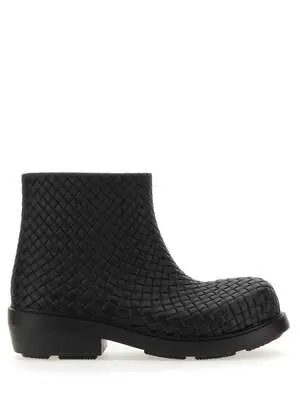 Bottega Veneta Fireman Leather Woven Boots - Black