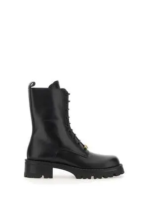 Versace Alia Leather Lace-up Boots With Medusa Charm - Black
