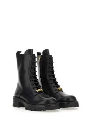 Versace Alia Leather Lace-up Boots With Medusa Charm - Black