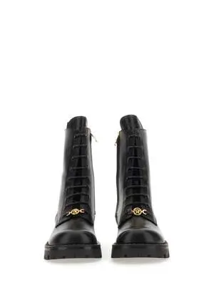 Versace Alia Leather Lace-up Boots With Medusa Charm - Black