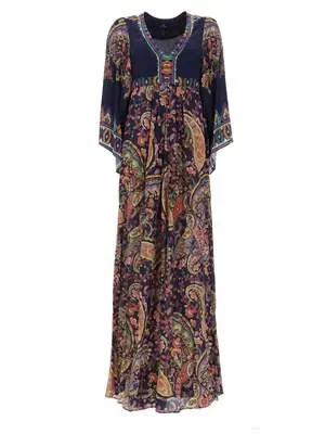 Etro Long Dress With Paisley Print - Multicolor