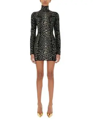 Roberto Cavalli High Neck Animal Print Dress With Open Back - Multicolor