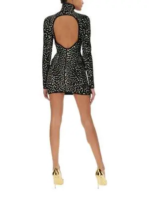 Roberto Cavalli High Neck Animal Print Dress With Open Back - Multicolor
