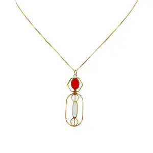 ARACHELI STUDIO Gold / White / Red White And Red Art Pendant Chain Necklace - Gold/white/red
