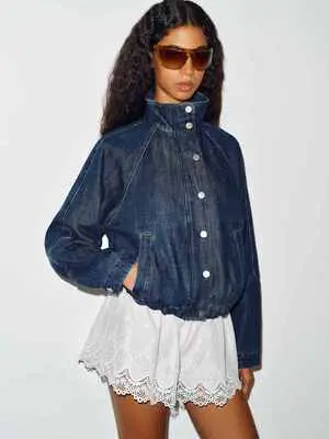 REFORMATION Corey Denim Bomber Jacket