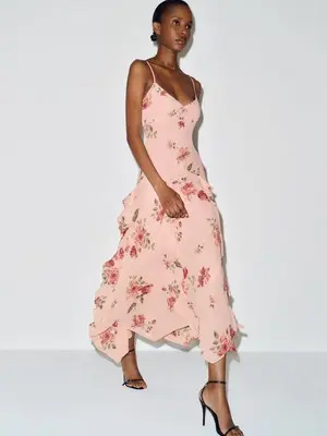 REFORMATION Allissa Floral Ruffled Midi Dress - Pink