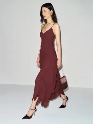 REFORMATION Allissa Floral Ruffled Midi Dress - Red