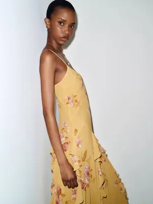 REFORMATION Allissa Floral Ruffled Midi Dress - Yellow