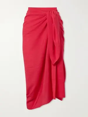 AWAY THAT DAY Gathered Gauze Coverup - Red