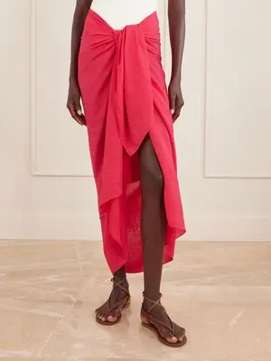 AWAY THAT DAY Gathered Gauze Coverup - Red
