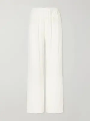 AWAY THAT DAY St. Barts Gathered Crepon Wide-leg Pants - Neutrals