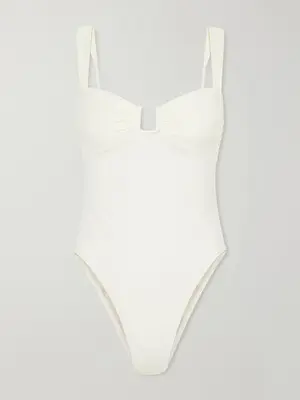 AWAY THAT DAY Cannes Gathered Recycled Stretch Swimsuit Neutrals