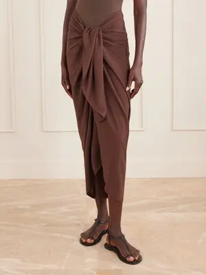 AWAY THAT DAY Gathered Gauze Coverup - Brown