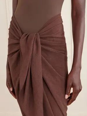 AWAY THAT DAY Gathered Gauze Coverup - Brown