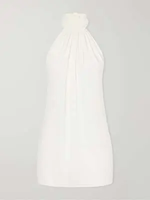 AWAY THAT DAY Ibiza Halterneck Knotted Crepon Mini Dress - White