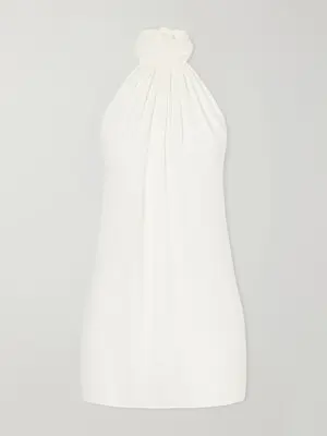 AWAY THAT DAY Ibiza Halterneck Knotted Crepon Mini Dress - White