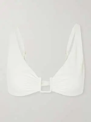 AWAY THAT DAY Palma Embellished Gathered Bikini Top - Ivory