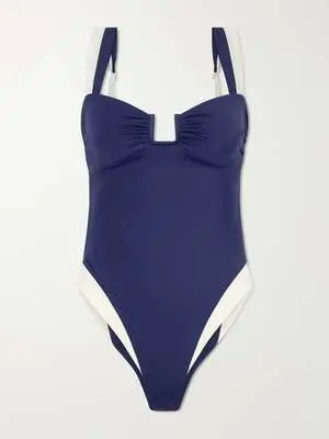 AWAY THAT DAY Cannes Two-tone Gathered Recycled Stretch Swimsuit - Navy