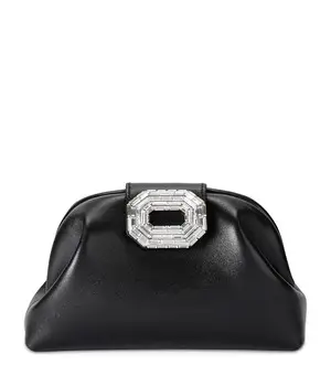 Amina Muaddi Nappa Leather Camelia Clutch Bag - Black