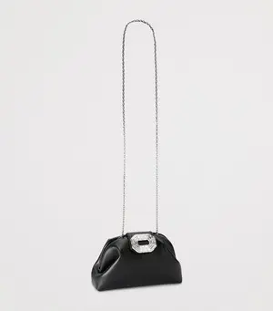 Amina Muaddi Nappa Leather Camelia Clutch Bag