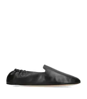 THE ROW Leather Casa Slippers - Black