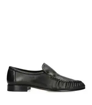 THE ROW Soft Moccasin Two Leather Loafers - Black