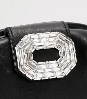 Amina Muaddi Nappa Leather Camelia Clutch Bag - Black