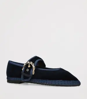FLABELUS Sophie Velvet Mary Janes - Blue