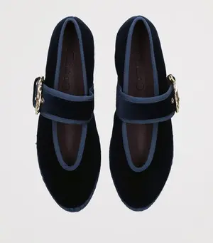 FLABELUS Sophie Velvet Mary Janes - Blue