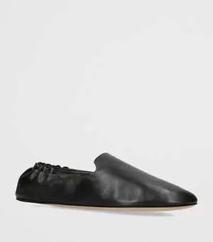 THE ROW Casa Leather Slip-on Slippers - Black